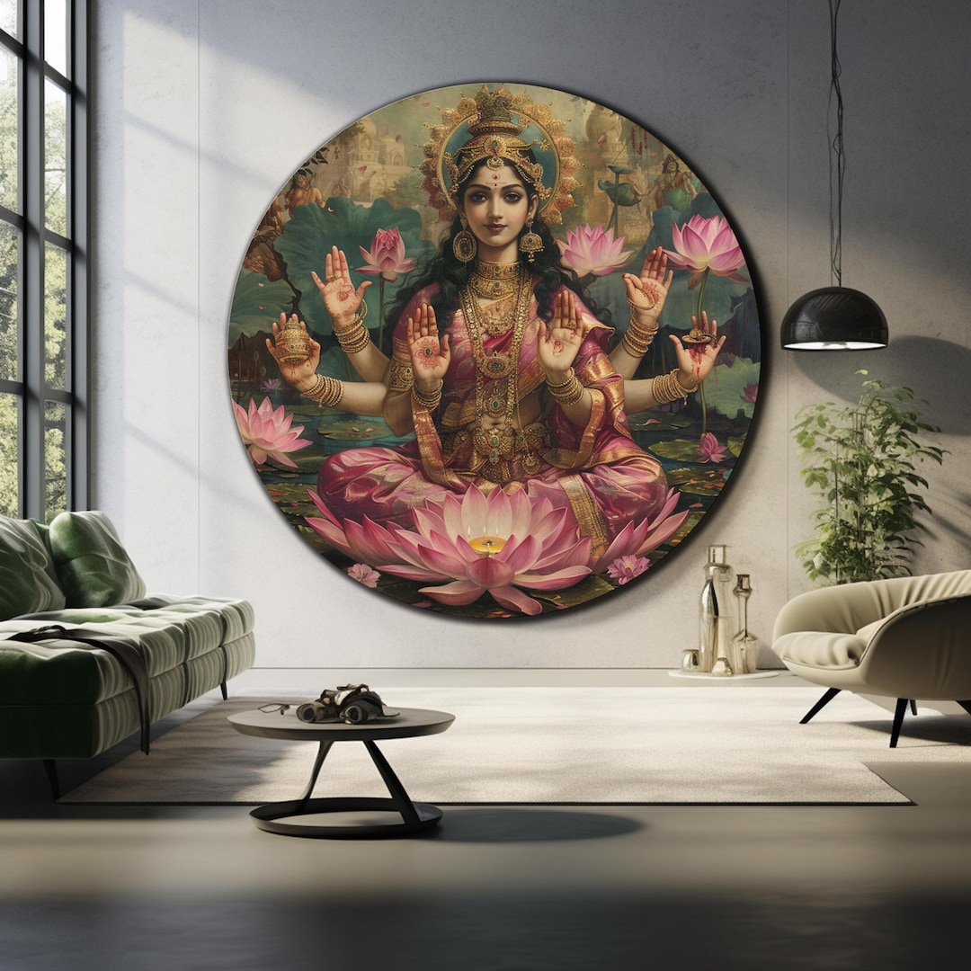 Lakshmi Digital Art-hindu Art-round Art-lakshmi Decor-circle Art - Etsy