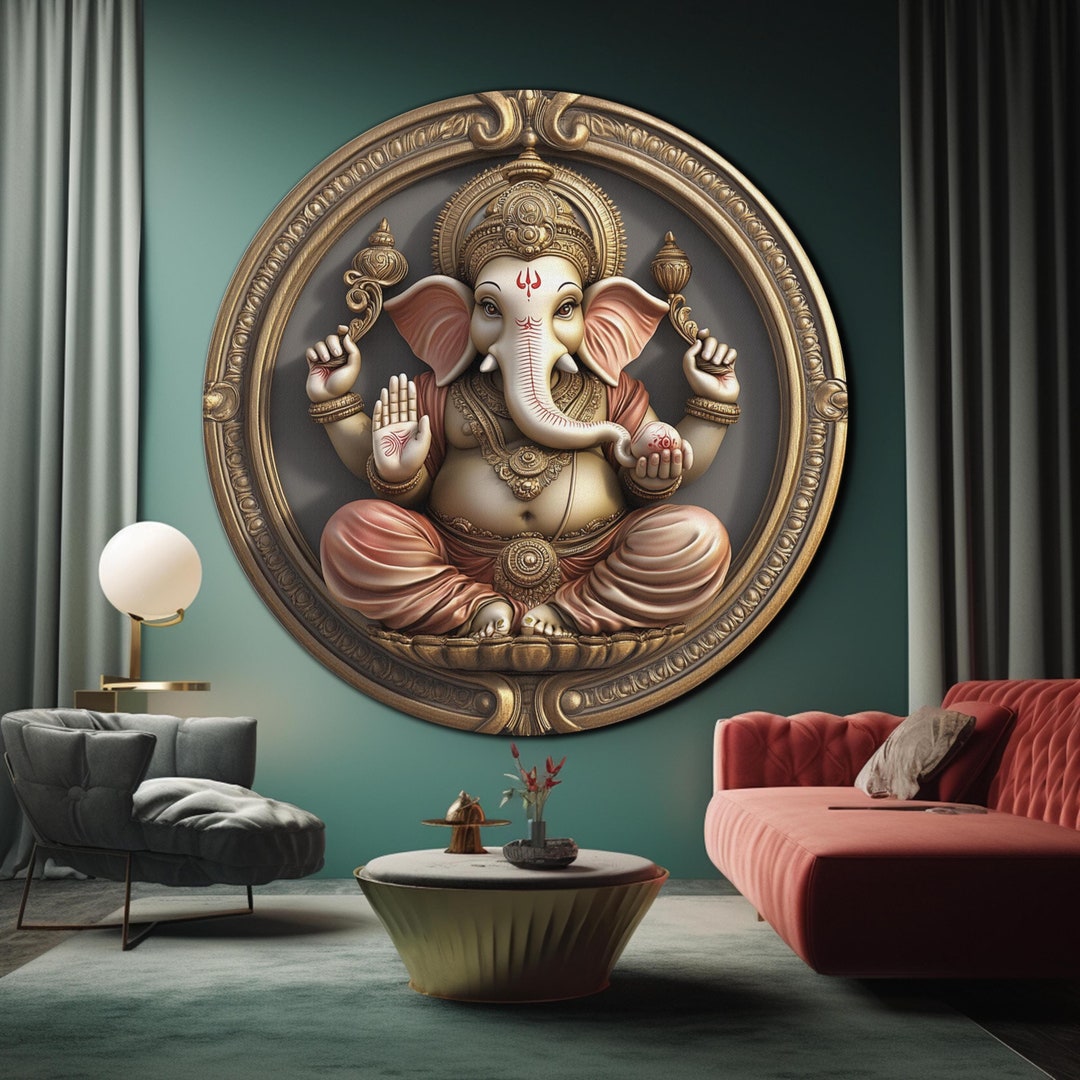 Ganesha Wall Art-tempered Glass Wall Art-hindu Wall Art-round Wall Art ...
