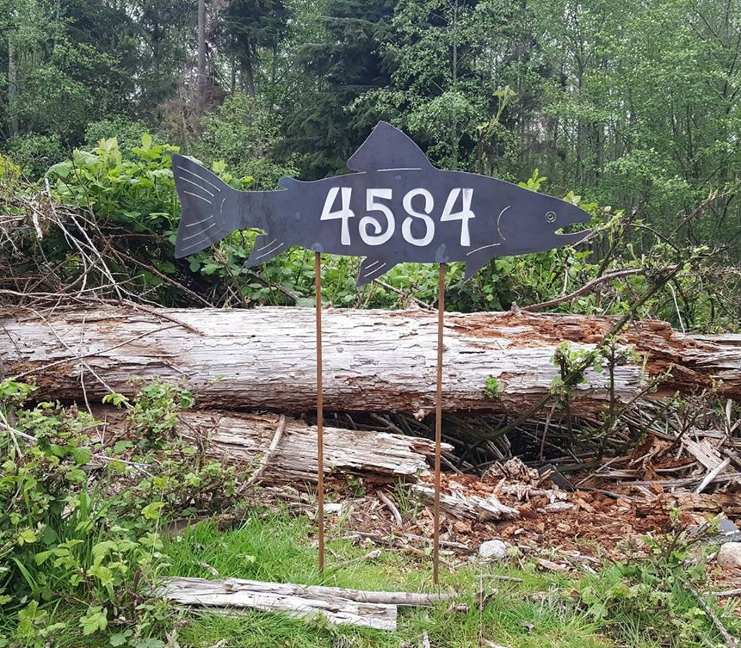House Address Sign - Salmon Fish Design - Custom Made to Order - Etsy