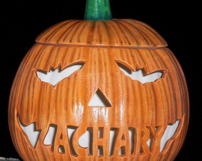 PERSONALIZED CERAMIC PUMPKIN JACK O LANTERN LAMP LIGHT WITH BAT EYES - Etsy