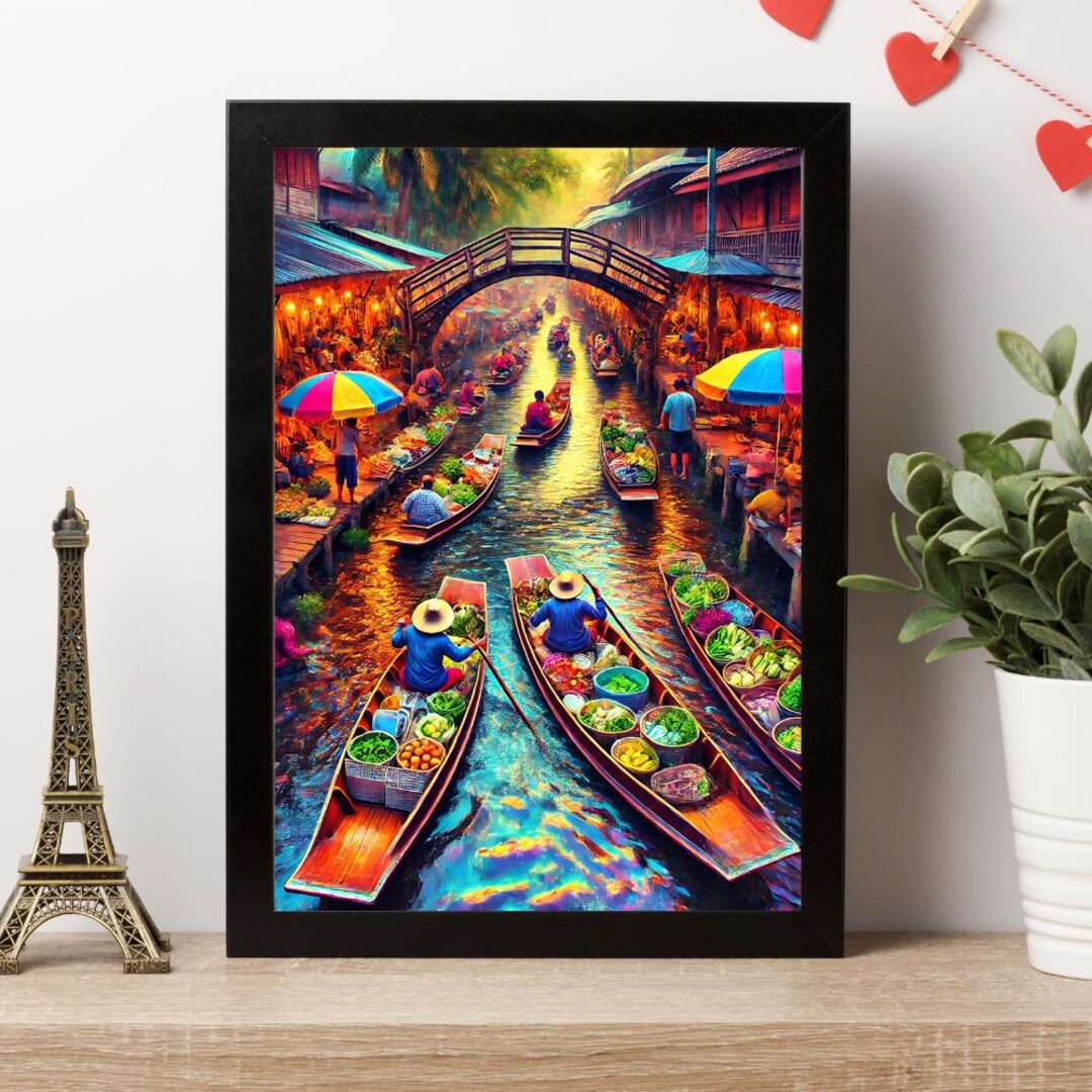 Colorful Floating Market at Dusk Digital Wall Art / Digital Prints ...