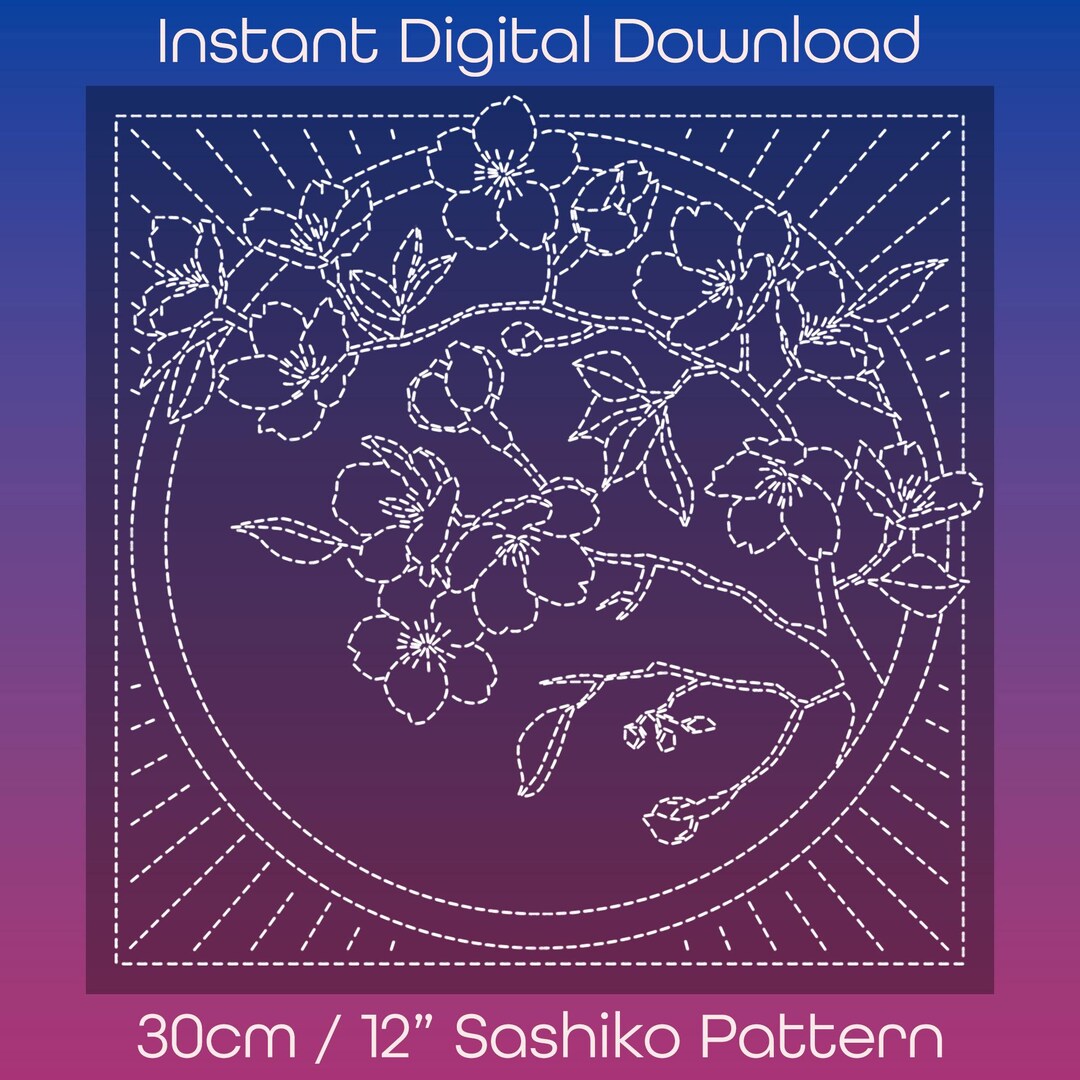 Cherry Blossoms - 12" Printable Japanese Sashiko Pattern (PDF Pattern ...