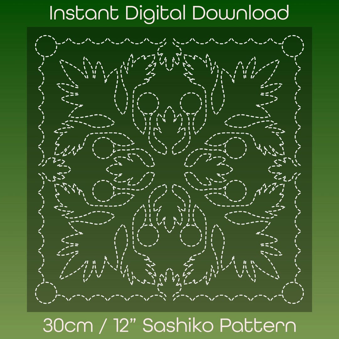 Ulu Quilt - Large - 30cm / ~12" Square - Printable Hawaiian Sashiko ...