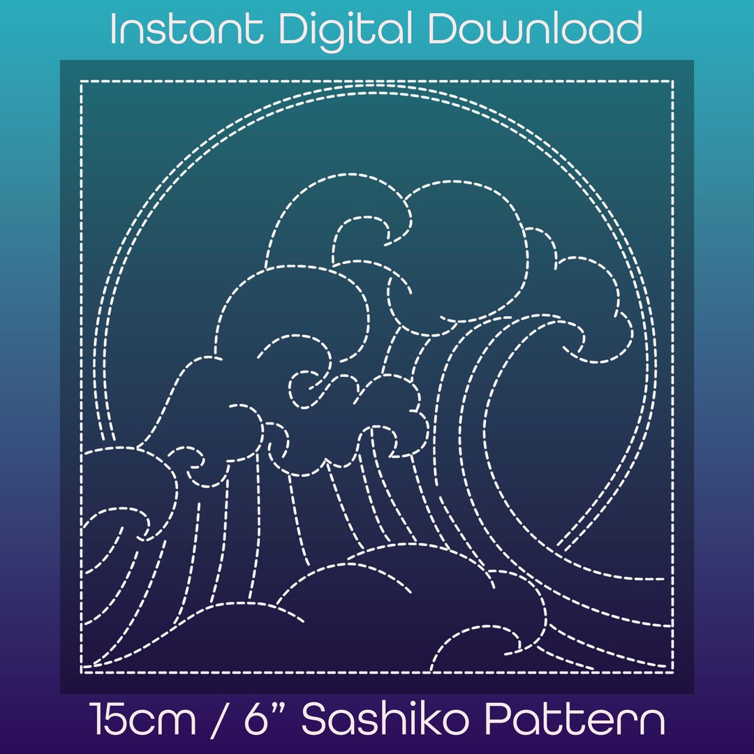 Great Wave - 12" Printable Japanese Sashiko Pattern (PDF Pattern) - Etsy