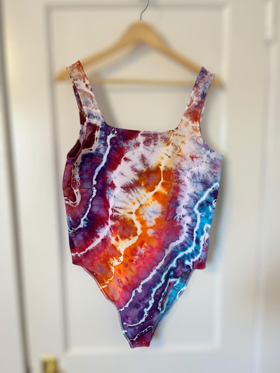 Women's Square-neck Bodysuit | Geode Ice Dyed | Multicolor | XL | Boho ...