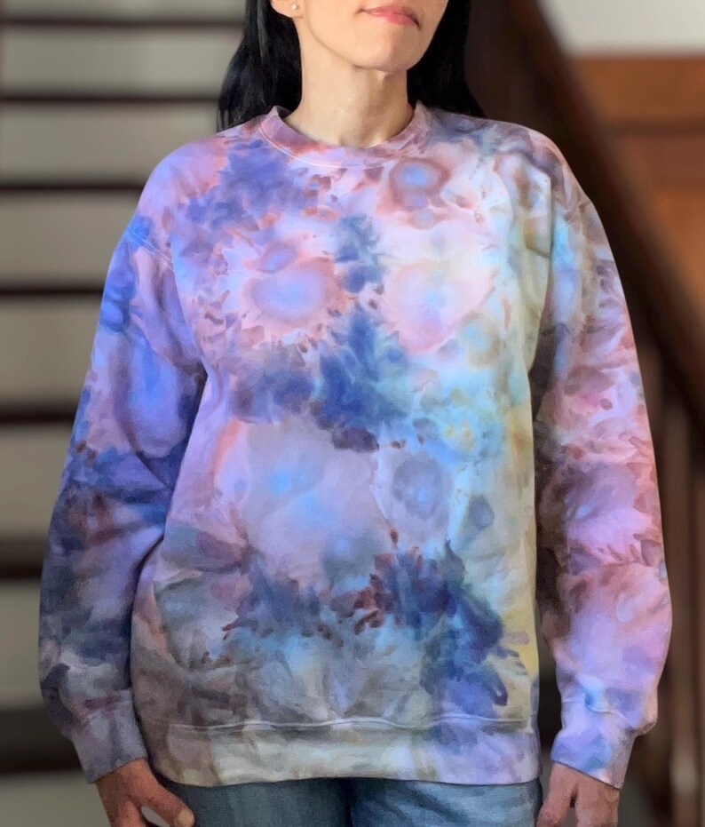 Multicolored Ice-dye Sweatshirt chocolate Blue Purple Hand-dyed Crewneck or Hoodie One-of-a-kind ...