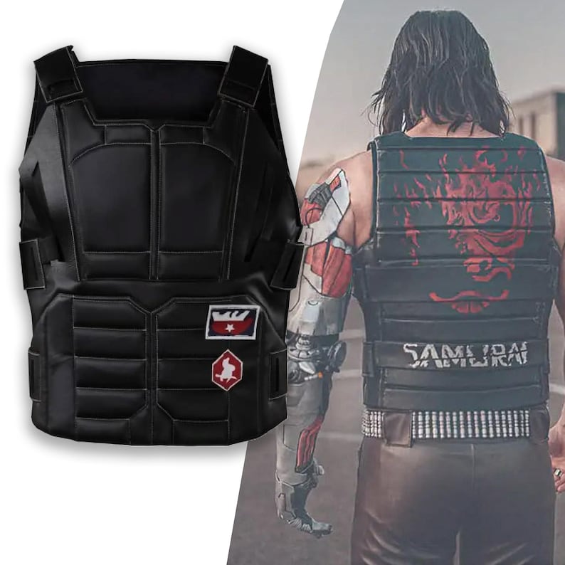 Handmade Men's Black Biker Leather Vest: Inspired Johnny Silverhand ...