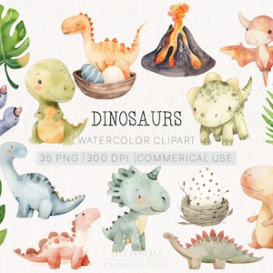 Watercolor Clipart Dinosaur Set | Baby Dino Graphics | Commercial Use ...