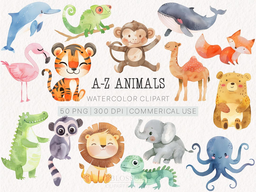 Watercolor ABC Animals Clipart Bundle | Cute Watercolor Baby Animals ...
