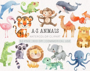 Watercolor Sea Animals Clipart Bundle Cute Watercolor Ocean Animals for ...