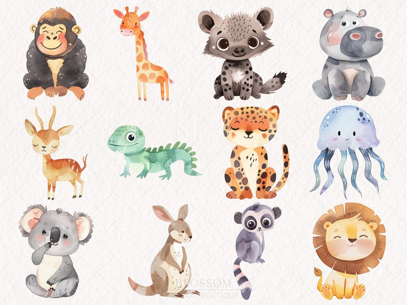 Watercolor ABC Animals Clipart Bundle | Cute Watercolor Baby Animals ...