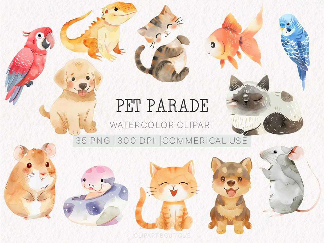 Watercolor Pets Clipart Bundle | Cute Dog and Cat Printables | Digital ...