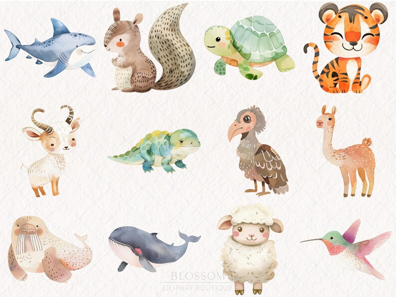 Watercolor ABC Animals Clipart Bundle | Cute Watercolor Baby Animals ...