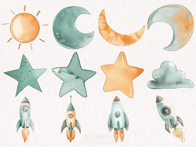 Watercolor Space Clipart Set | 30 Pngs | Astronauts, Planets, Stars ...