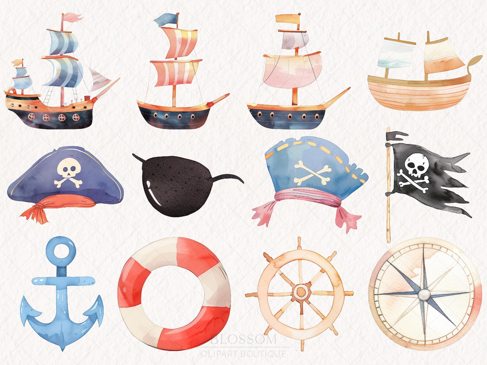 Watercolor Pirate Clipart Bundle | Pirate and Ships Printable | Digital ...