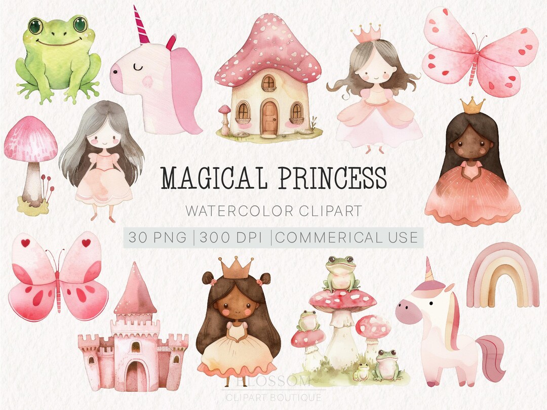 Watercolor Magical Princess Clipart Bundle | Castle and Unicorn ...