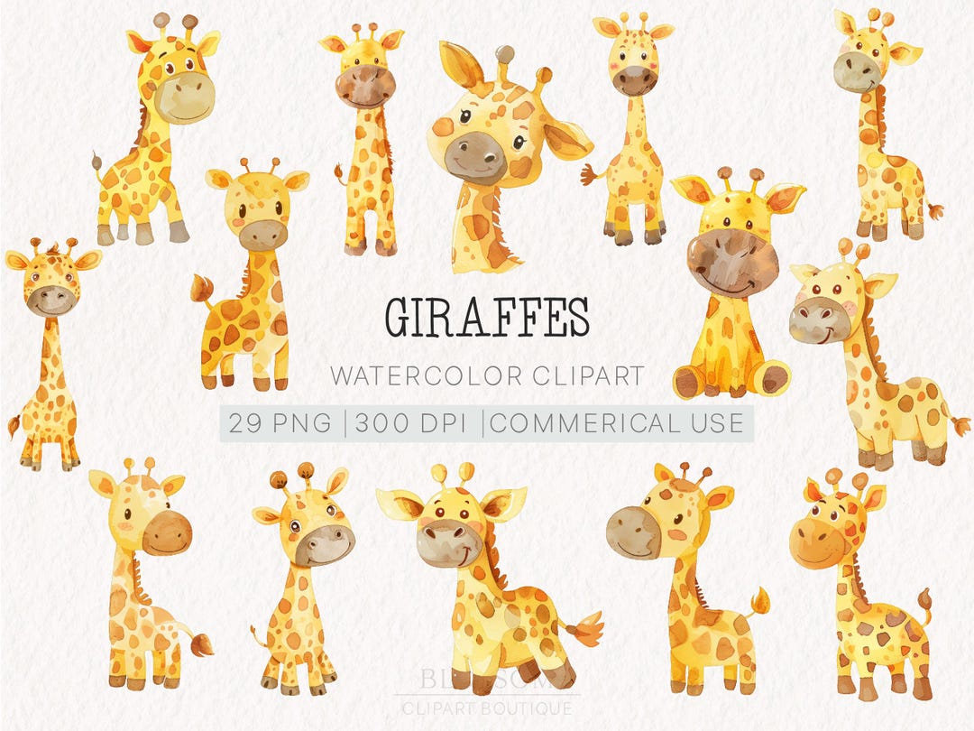 Watercolor Giraffe Clipart Set | 29 PNG | 300 DPI | Commercial Use ...