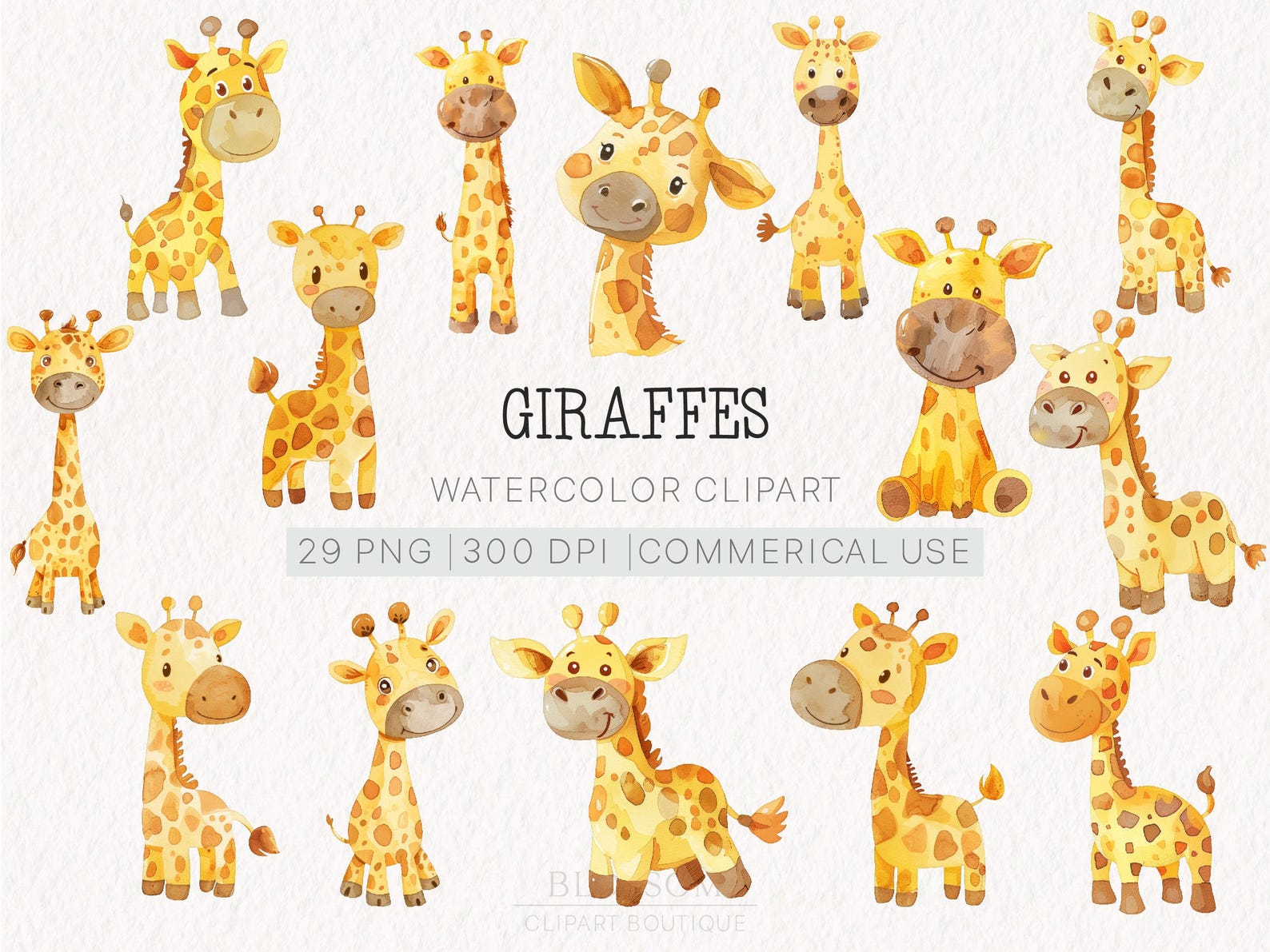 Watercolor Giraffe Clipart Set | 29 PNG | 300 DPI | Commercial Use ...