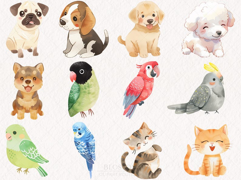 Watercolor Pets Clipart Bundle | Cute Dog and Cat Printables | Digital ...