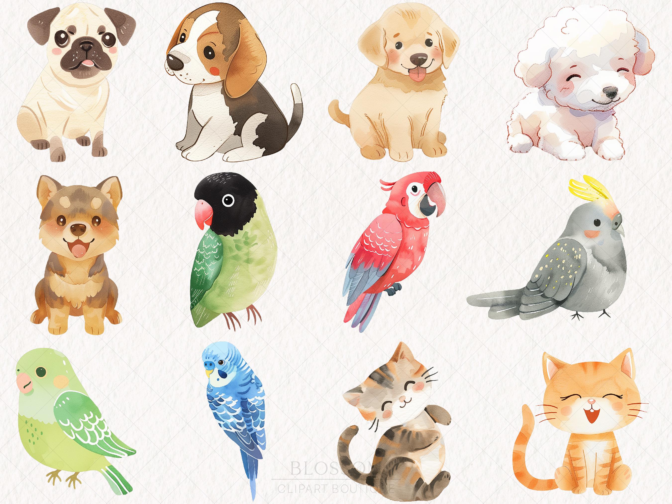 Watercolor Pets Clipart Bundle | Cute Dog and Cat Printables | Digital ...