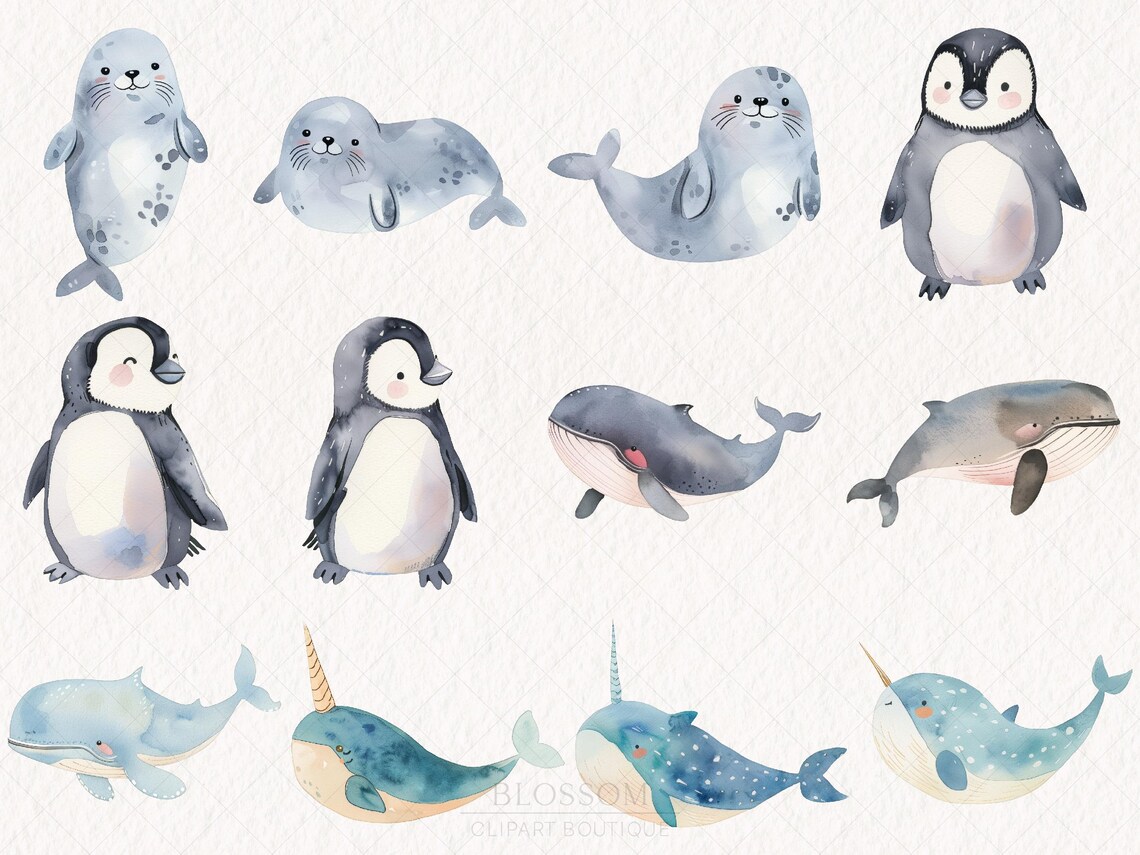 Watercolor Clipart Arctic Animals Set | Cute Polar Wildlife ...