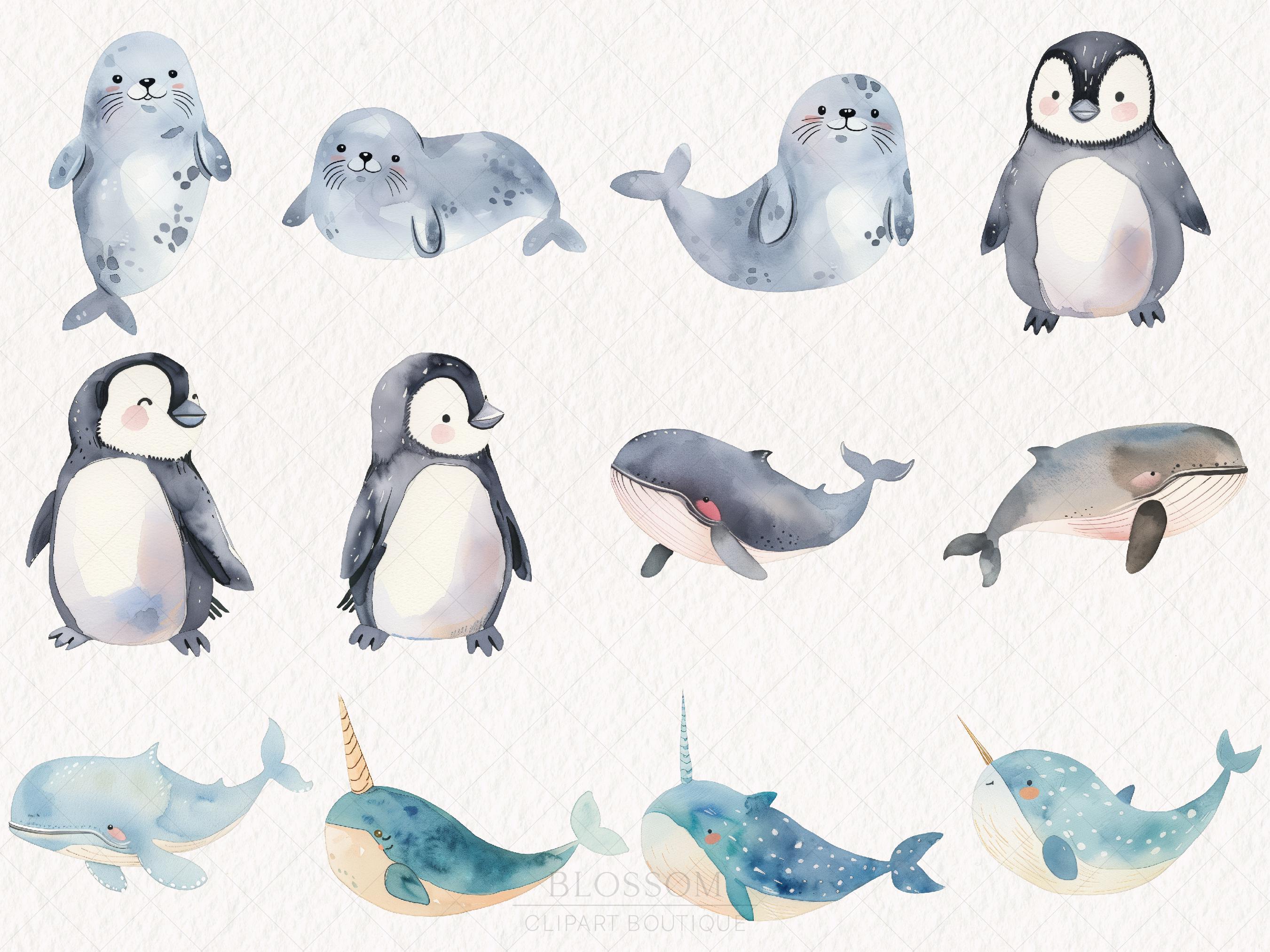Watercolor Clipart Arctic Animals Set | Cute Polar Wildlife ...