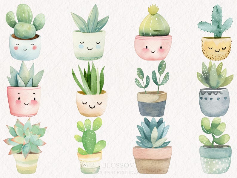 Watercolor Succulent Clipart Set | 30 PNG Plant Illustrations | 300 DPI ...