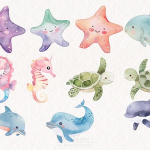 Watercolor Sea Animals Clipart Bundle | Cute Watercolor Ocean Animals ...