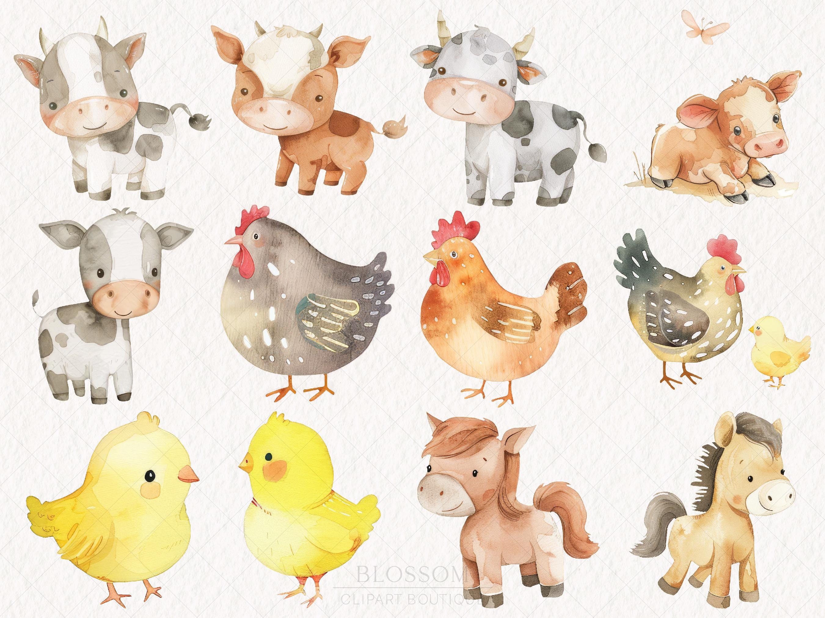 Watercolor Farm Animals Clipart Bundle | Cute Watercolor Farm Animals ...