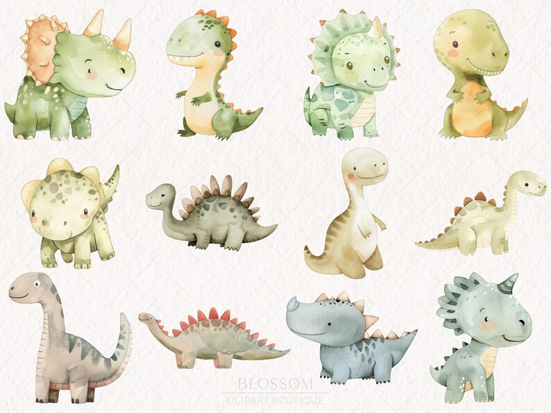Watercolor Clipart Dinosaur Set | Baby Dino Graphics | Commercial Use ...