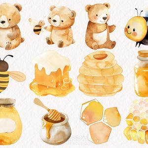 Watercolor Honey Bear Clipart Bundle | Woodland Creatures and Honeycomb ...