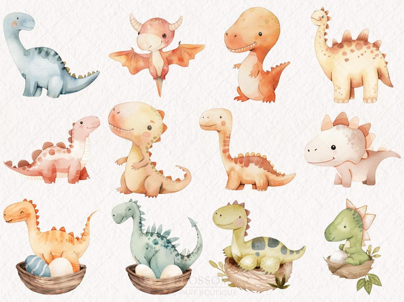 Watercolor Clipart Dinosaur Set | Baby Dino Graphics | Commercial Use ...