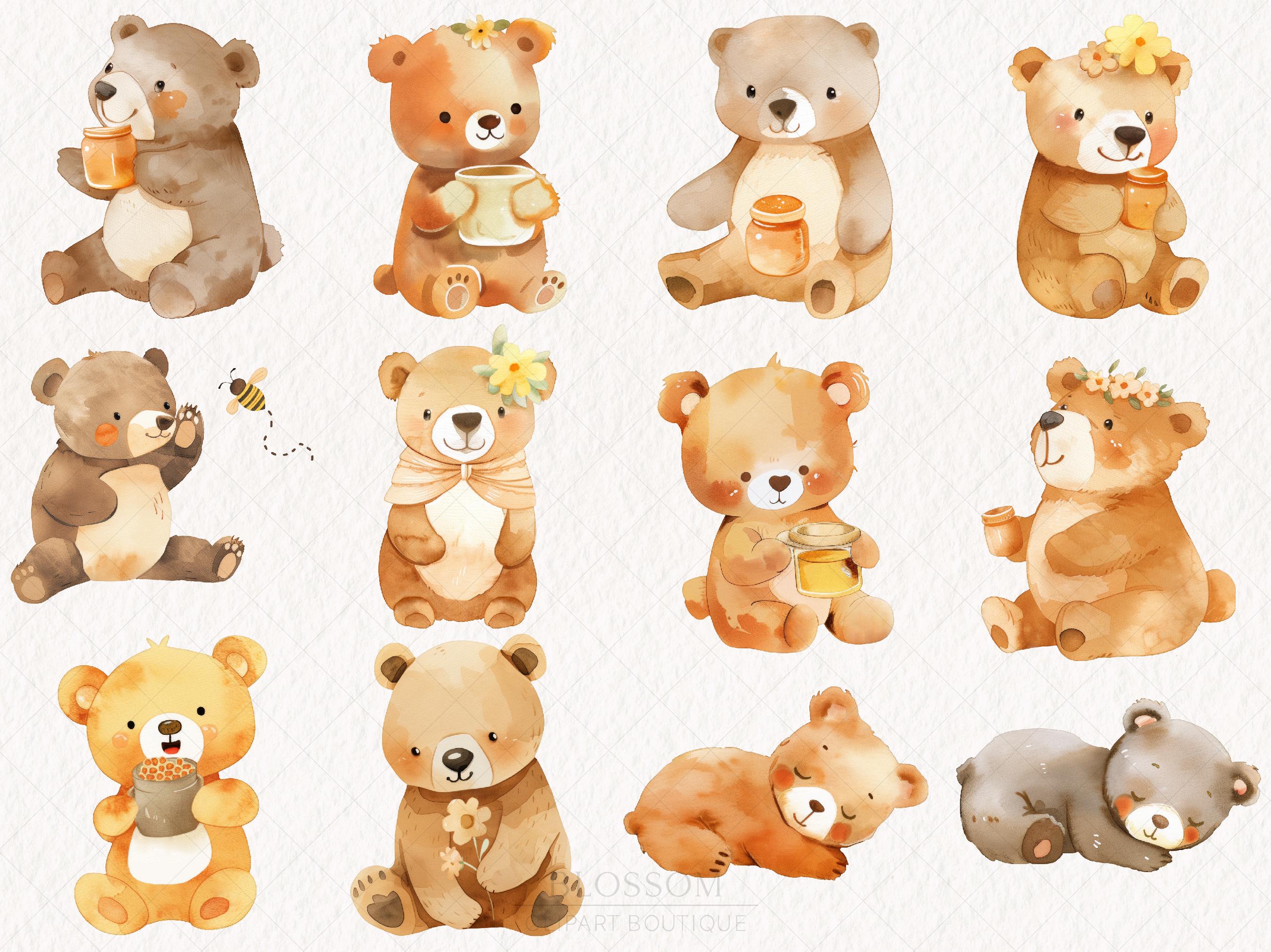 Watercolor Honey Bear Clipart Bundle | Woodland Creatures and Honeycomb ...