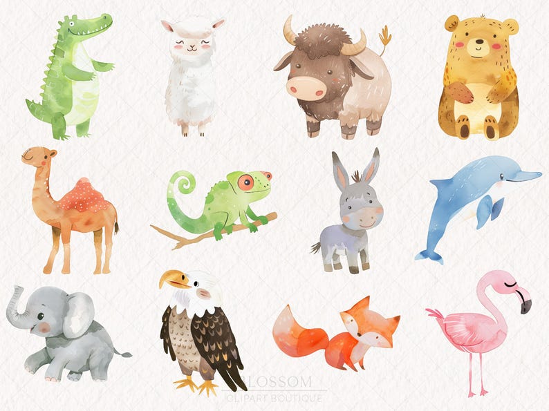 Watercolor ABC Animals Clipart Bundle | Cute Watercolor Baby Animals ...