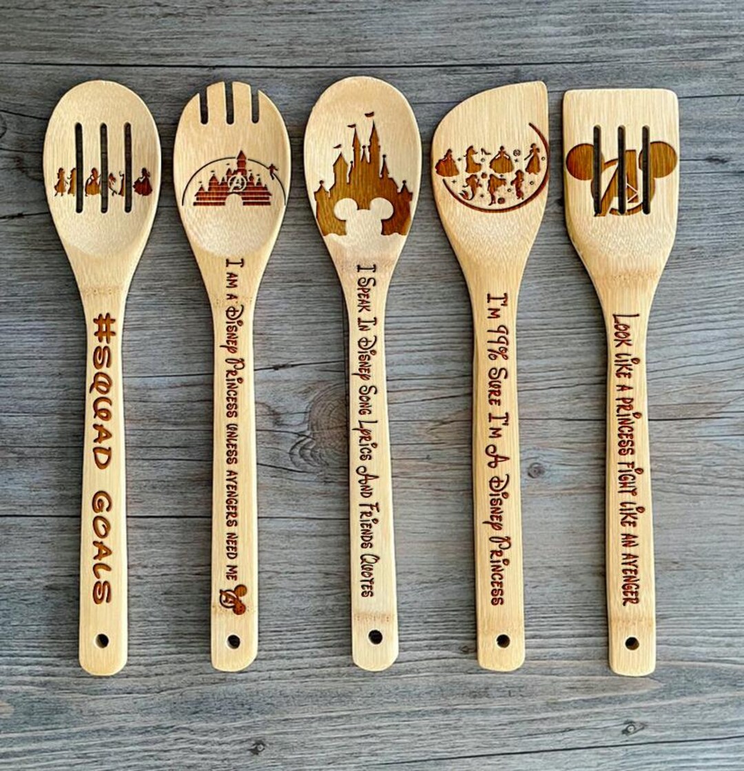 Disney Girl Wood Utensil Set, Disney Princess Engraved Utensils for ...