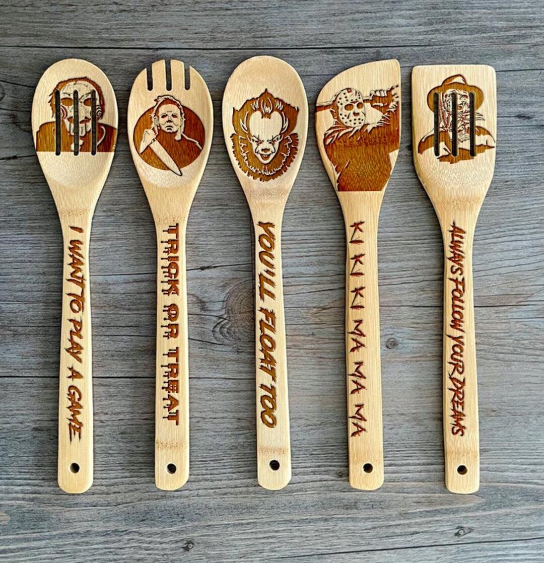 Horror Movie Wood Utensil Set, Halloween Gifts Engraved Utensils for ...