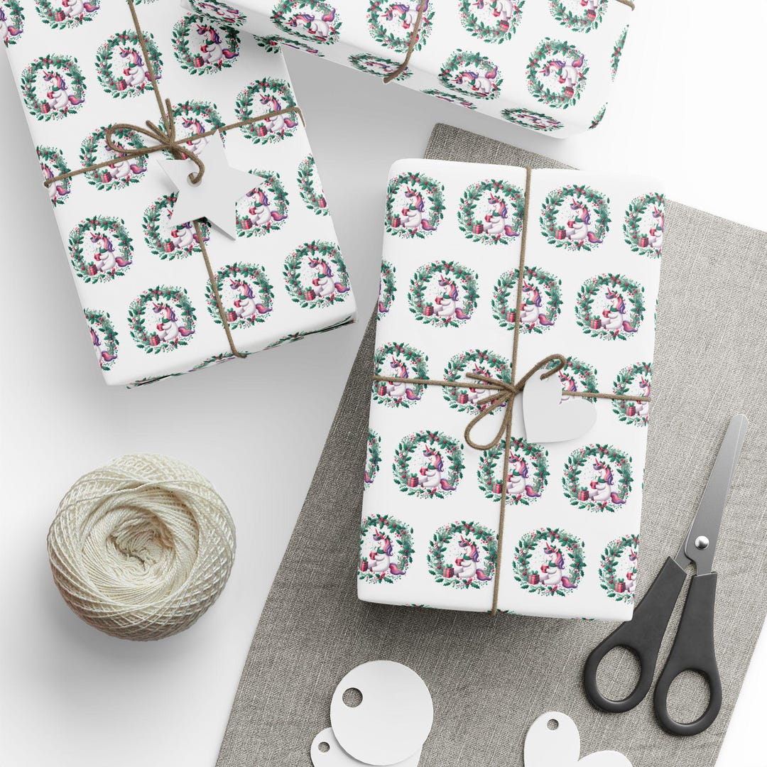 Unicorn Christmas Wrapping Paper, Cute Gift Wrap for Winter, Hot Cocoa ...