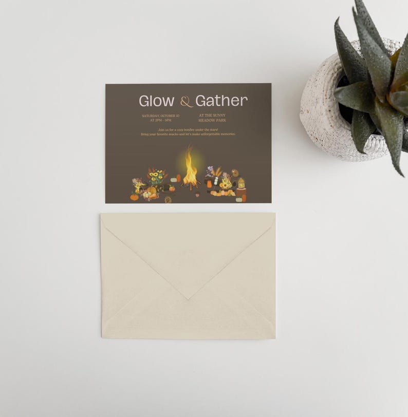 Bonfire Invitation Card, Elegant Digital Bonfire Invite, Personalized ...