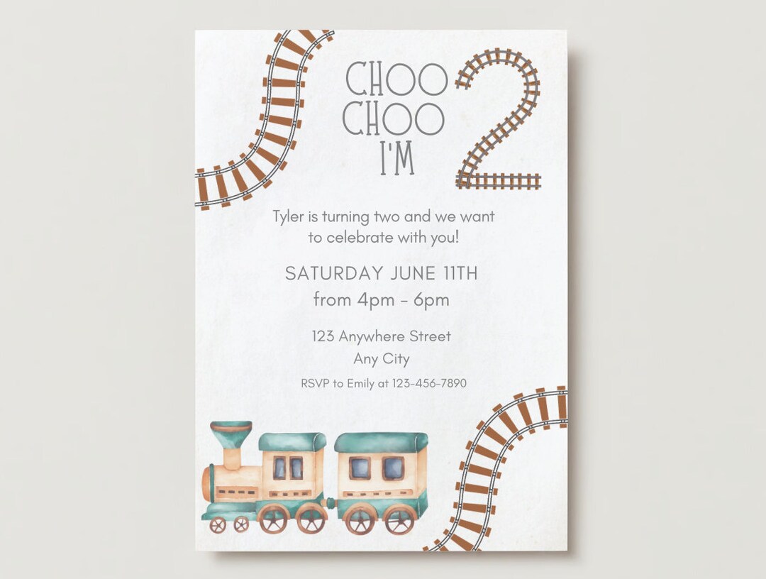 Editable Train Birthday Invitation - Etsy