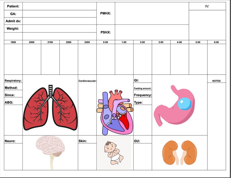 NICU PEDS /pediatric/ NURSE Report Sheet - Etsy