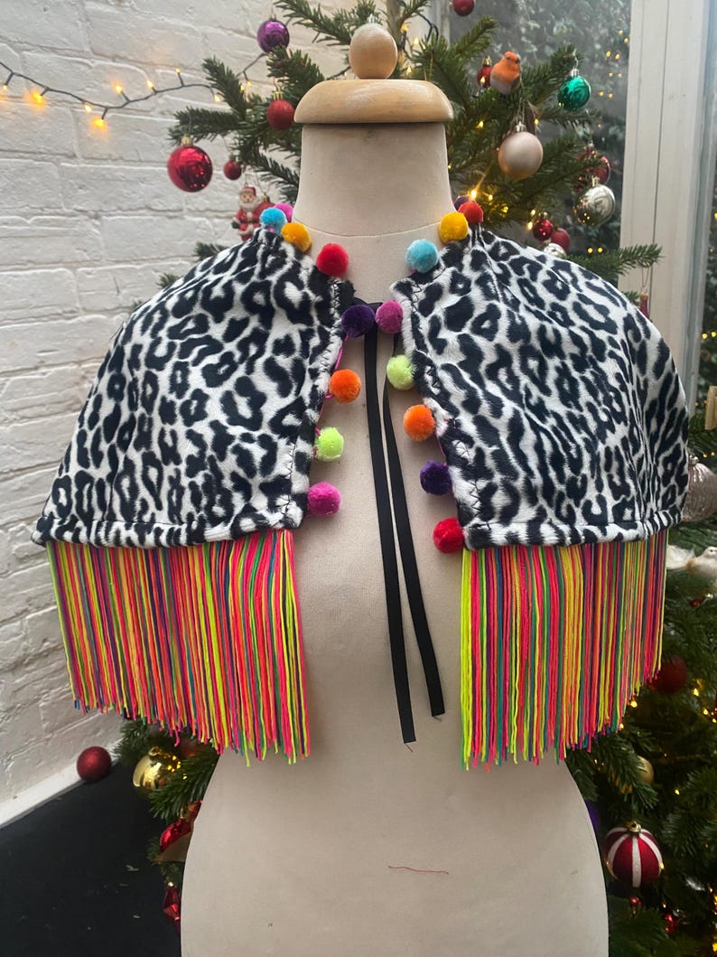 Disco Zebra Print Reversible Multi Tassel Festival Cape - Etsy UK