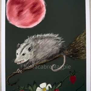 Strawberry Opossum Art Print Cottagecore Art - Etsy