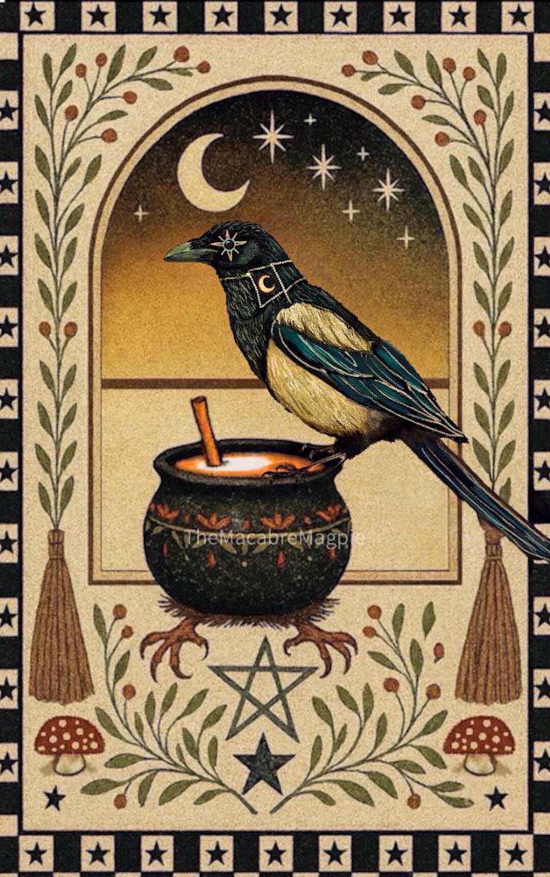 Witchy Magpie Art Print – Kitchen Cauldron Folk Art – Baba Yaga ...
