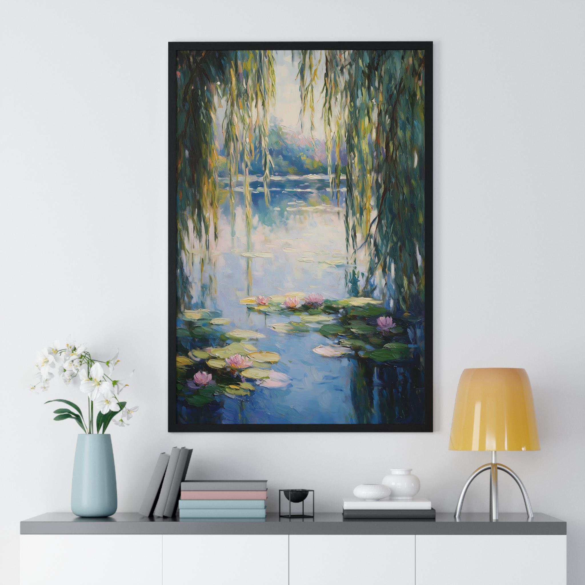 Impressionist Pond Vertical Framed Poster, Monet Style Wall Art, Water ...