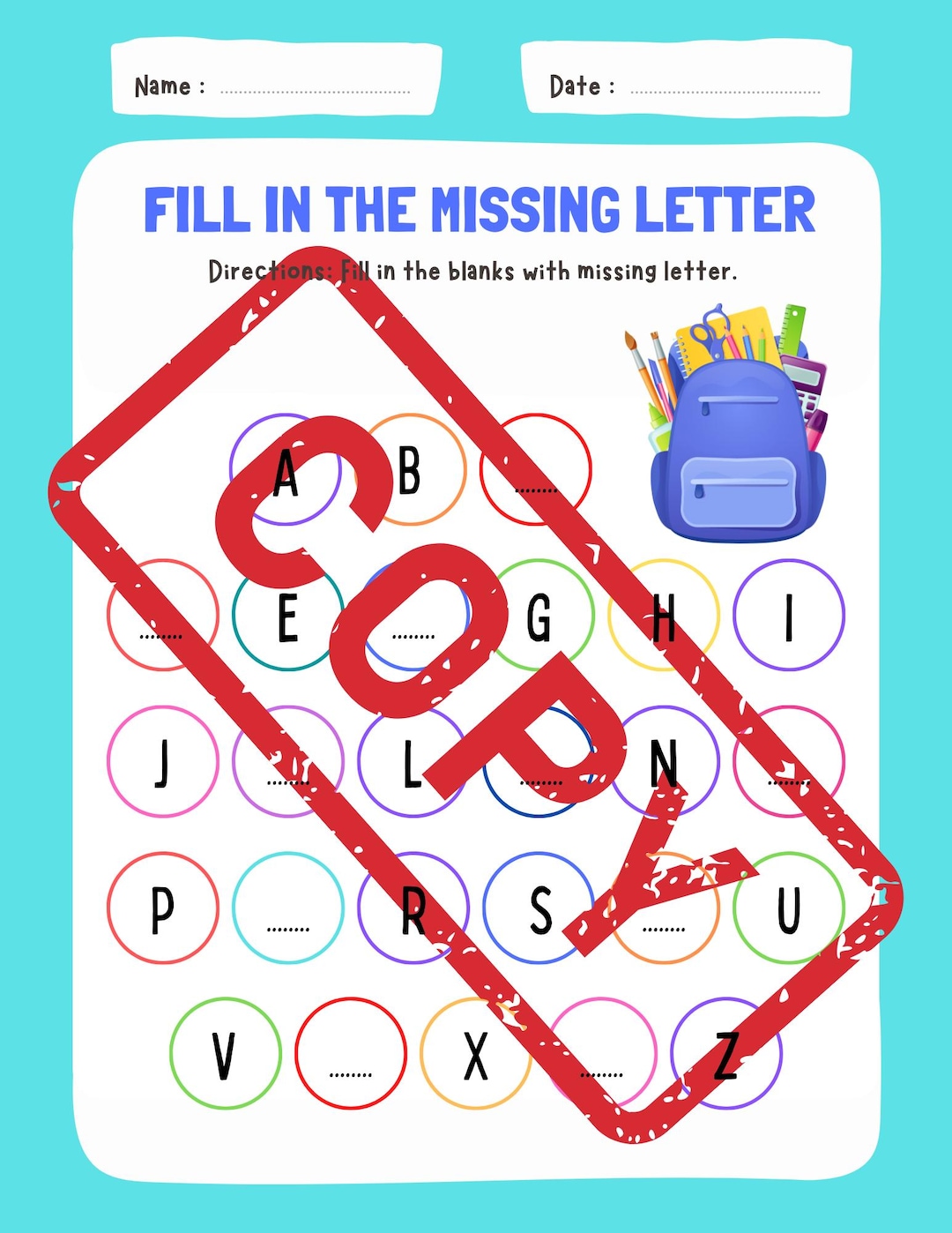 Fill in the Missing Alphabet Letter Worksheet - Etsy