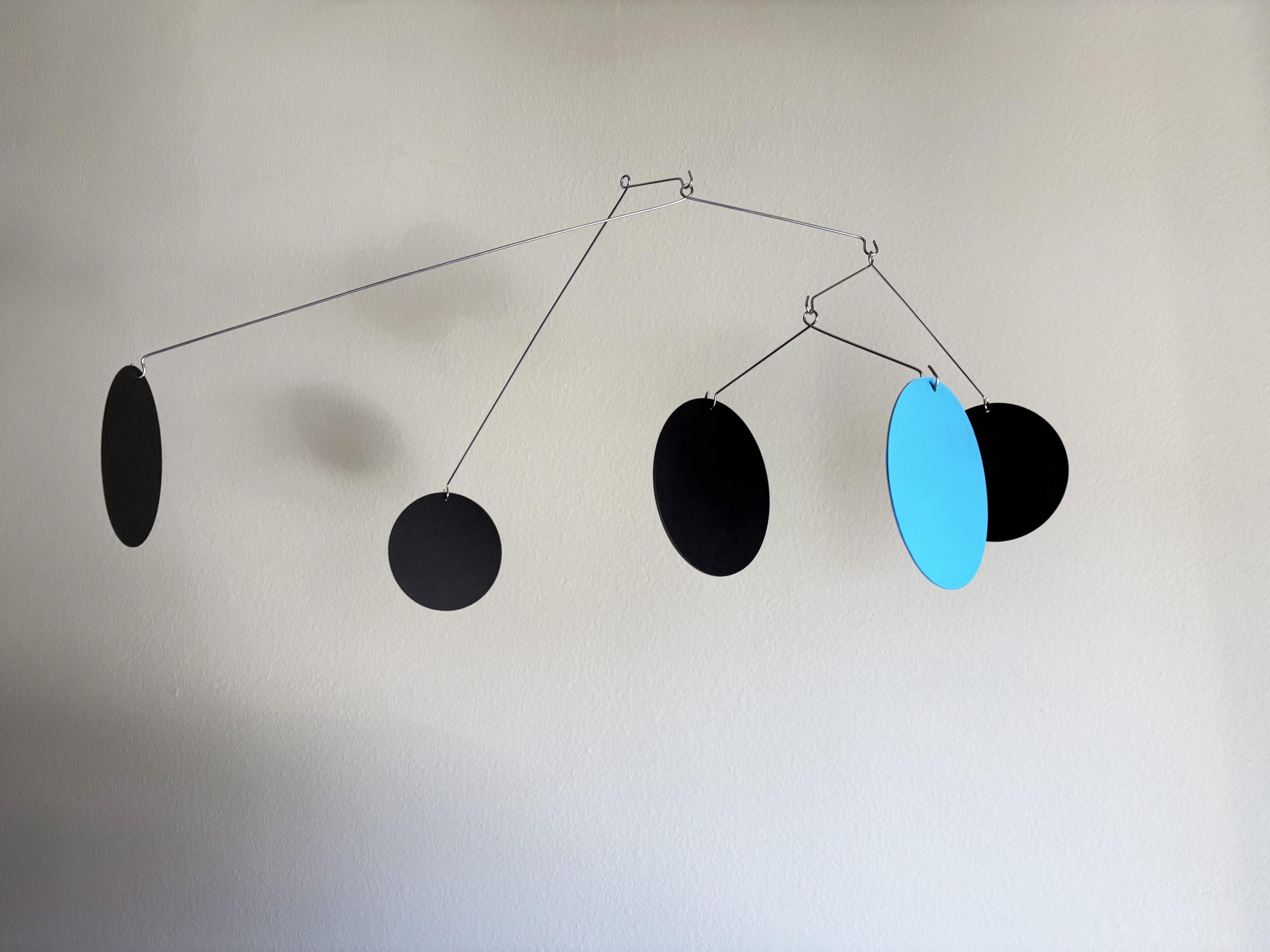 Midcentury Modern Mobile Circles Decor Gift Black and Blue Mobile ...