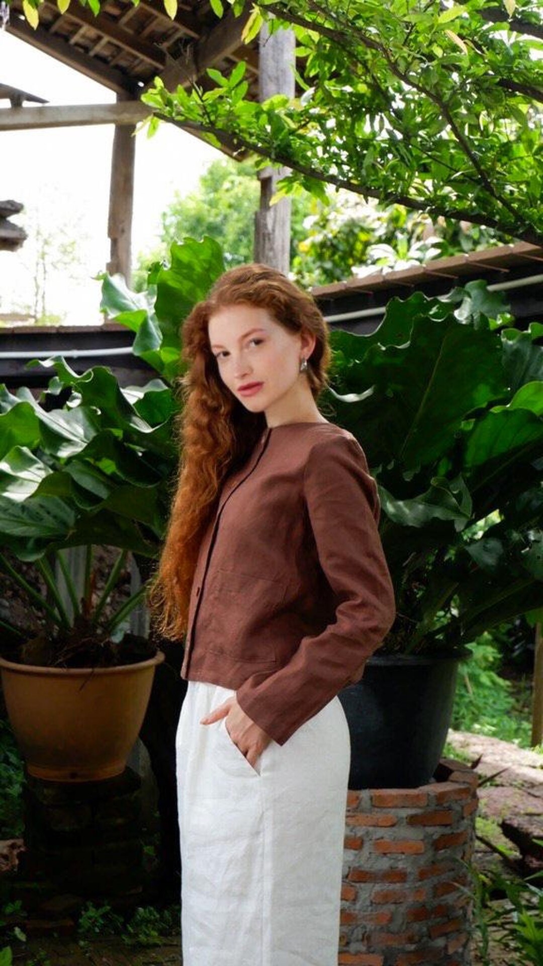 Brown Linen JACKET, Linen Cropped Jacket, Simple Linen Coat, Natural ...