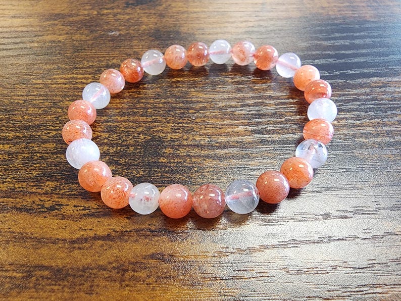 Arusha Sunstone & Quartz Bracelet, 8mm Gemstone Beads - Etsy Canada