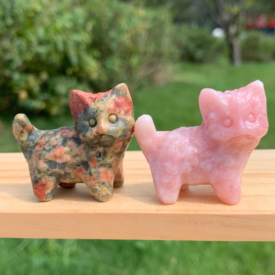40mm Natural Crystal Clear Pink Opal Cat ,hand Carving Cat ,quartz ...