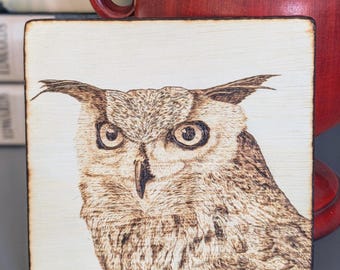 Hand Burned Great Horned Owl Wood Burning on Basswood Artist Panel ...